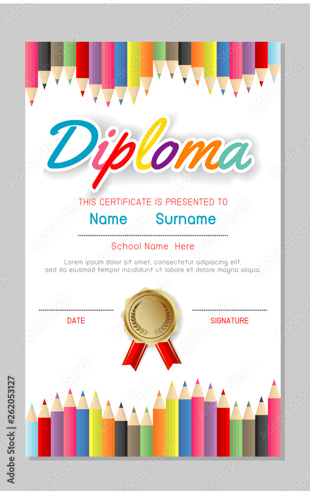 Certificate kids diploma, kindergarten template layout space background ...