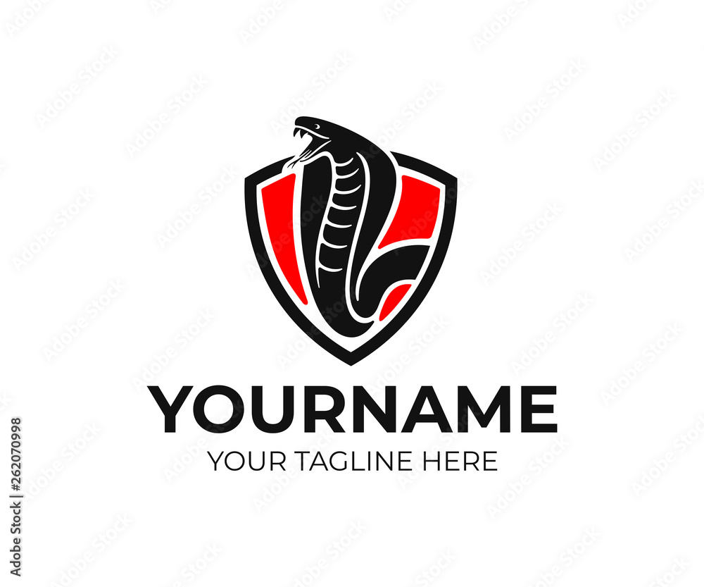 Snake, cobra in aggressive pose in shield, logo design. Animal, reptile ...