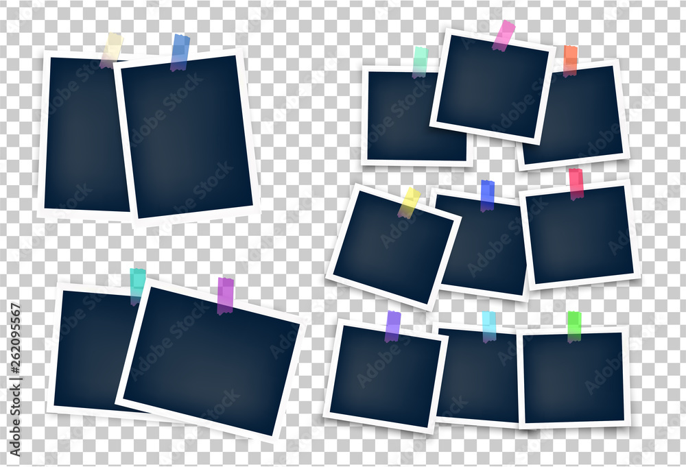 different size photo frame templates with stickers Stock Vector | Adobe ...