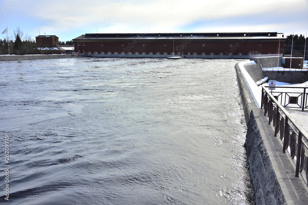 Hydroelectric power plant in winter in Finland, Imatra Stock Photo ...