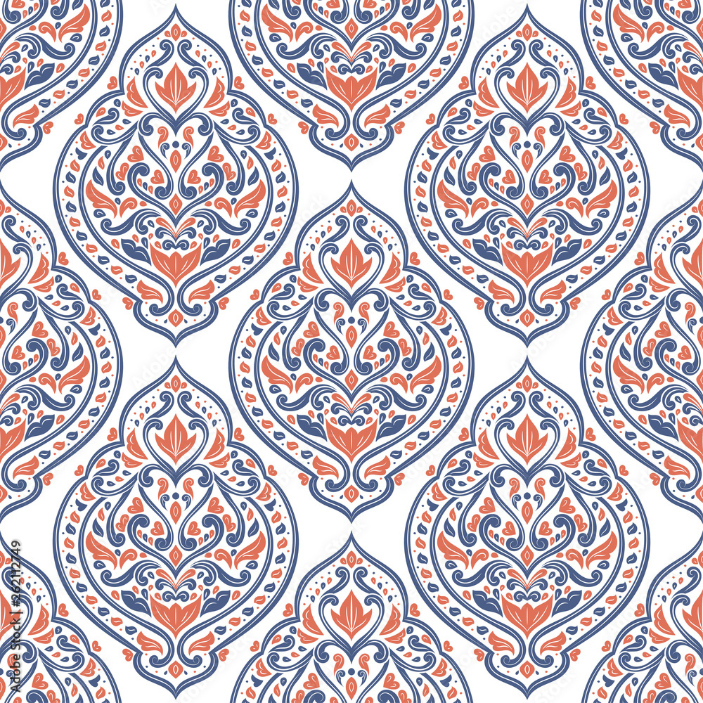 Orange and blue floral seamless pattern. Vintage vector, luxury ...