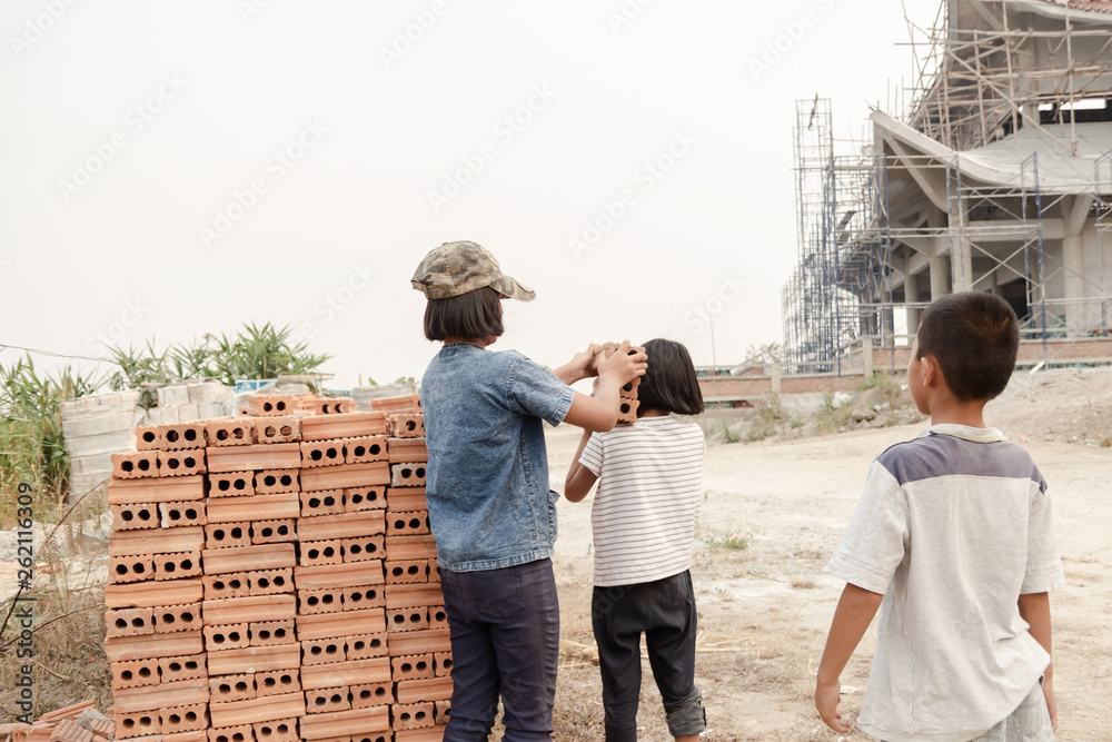 Children working at construction site for world day against child ...