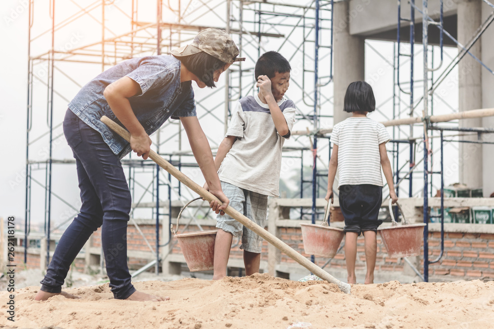 Children working at construction site for world day against child ...