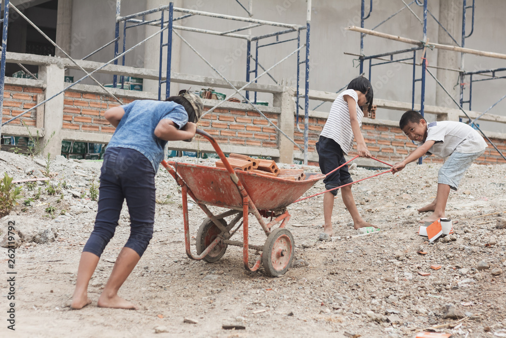 Children working at construction site for world day against child ...