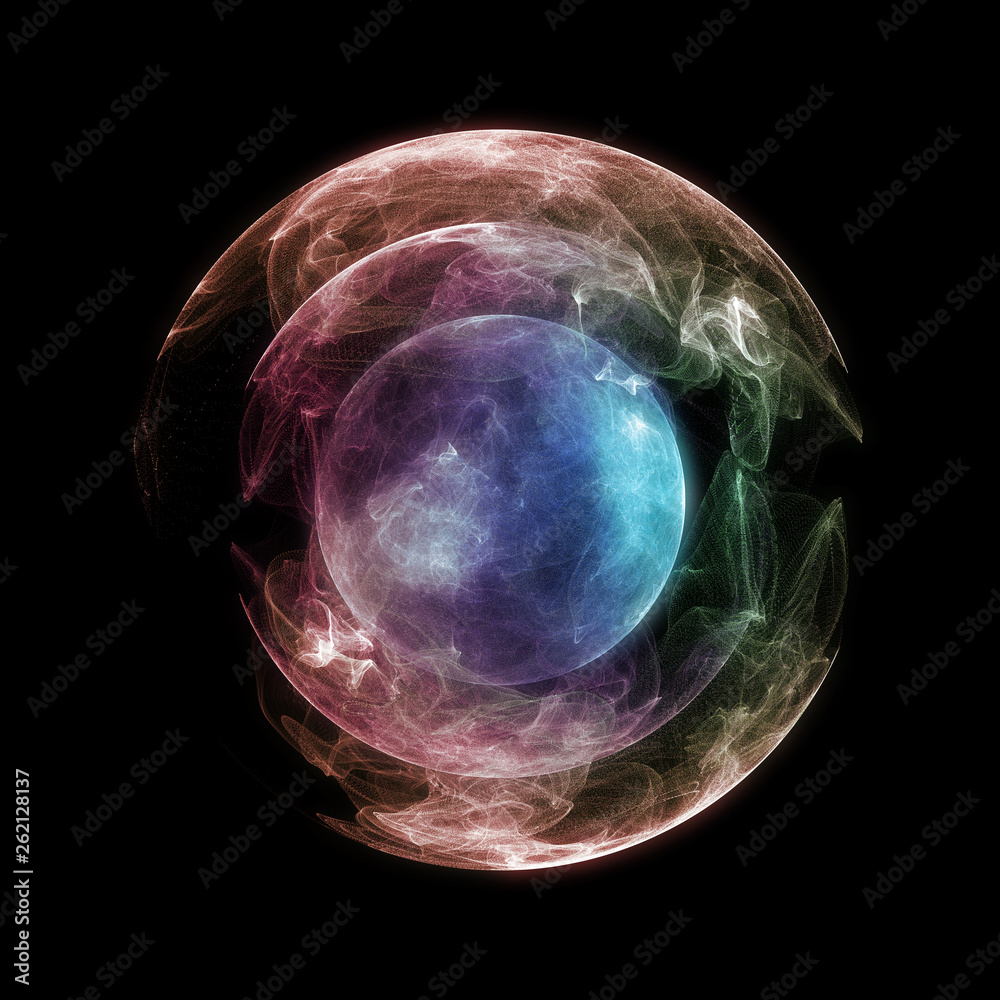 Abstract particle sphere, science background.Virtual flow big binary data visualization. Digital ...