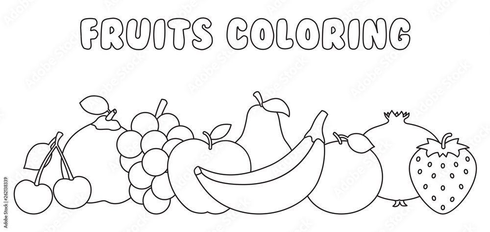 Vector Illustration Of Fruits Coloring Page Stock Vector | Adobe Stock