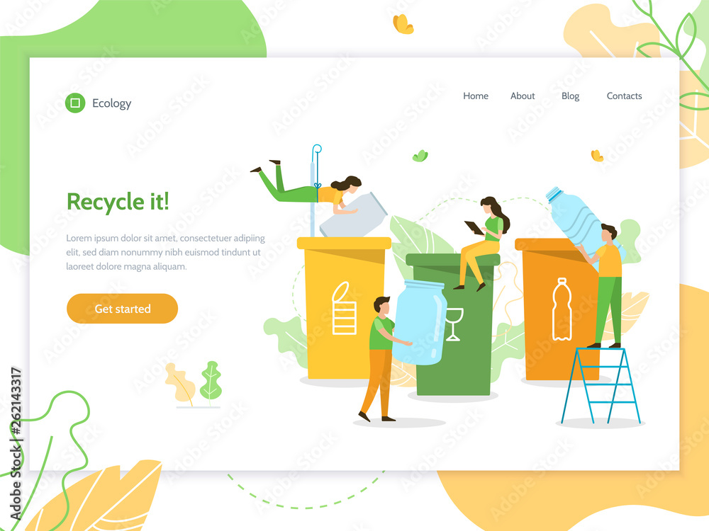 Recycle it! People sort waste for recycling. Landing page design ...
