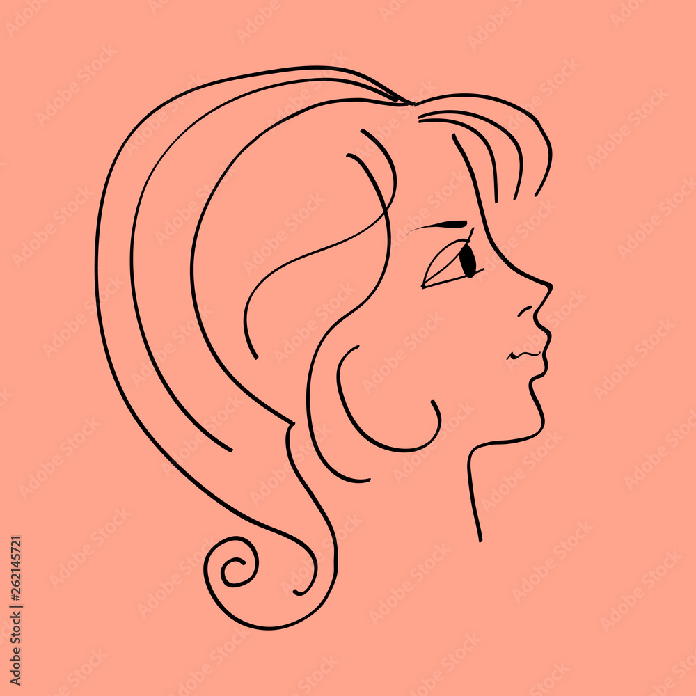 Cartoon hand-drawn face of a girl in profile, quick drawing, Stock ...