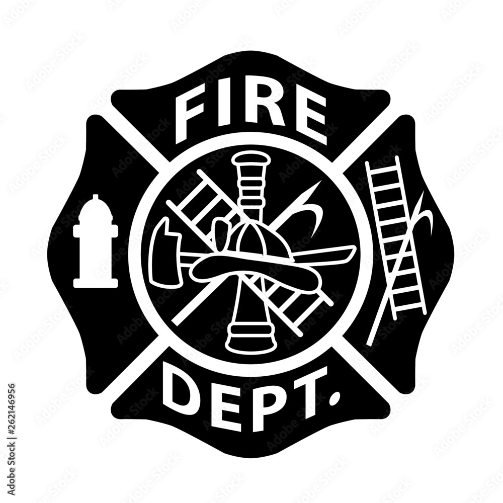 Fire Department Emblem St Florian Maltese Cross Black with White ...