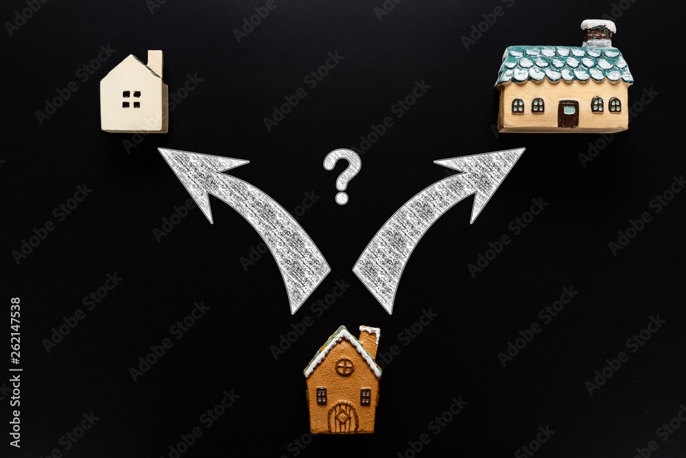 medium size house with arrows pointing to smaller and bigger houses ...
