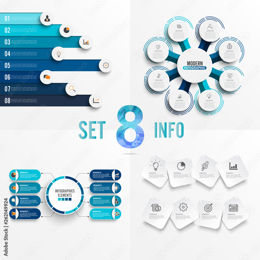 Set vector infographic template with 3D paper label, integrated circles ...