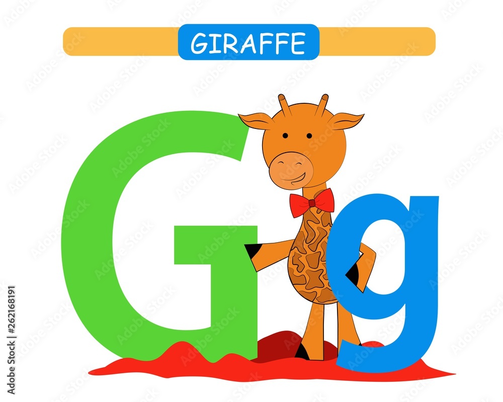 Letter G and funny cartoon giraffe. Animals alphabet a-z. Cute zoo ...