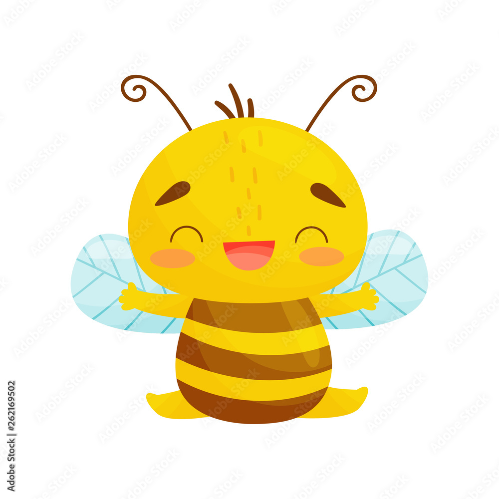 Bee in cartoon style. Humanized bee sits. Vector illustration on white ...