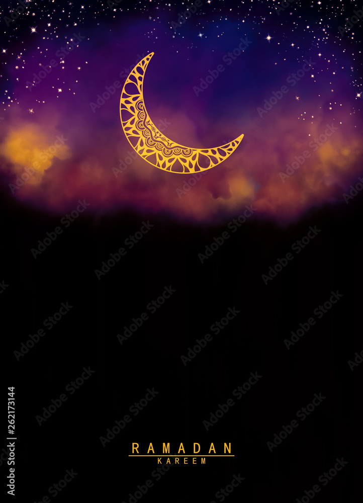 Abstract crescent moon graphic design and night sky watercolor digital ...