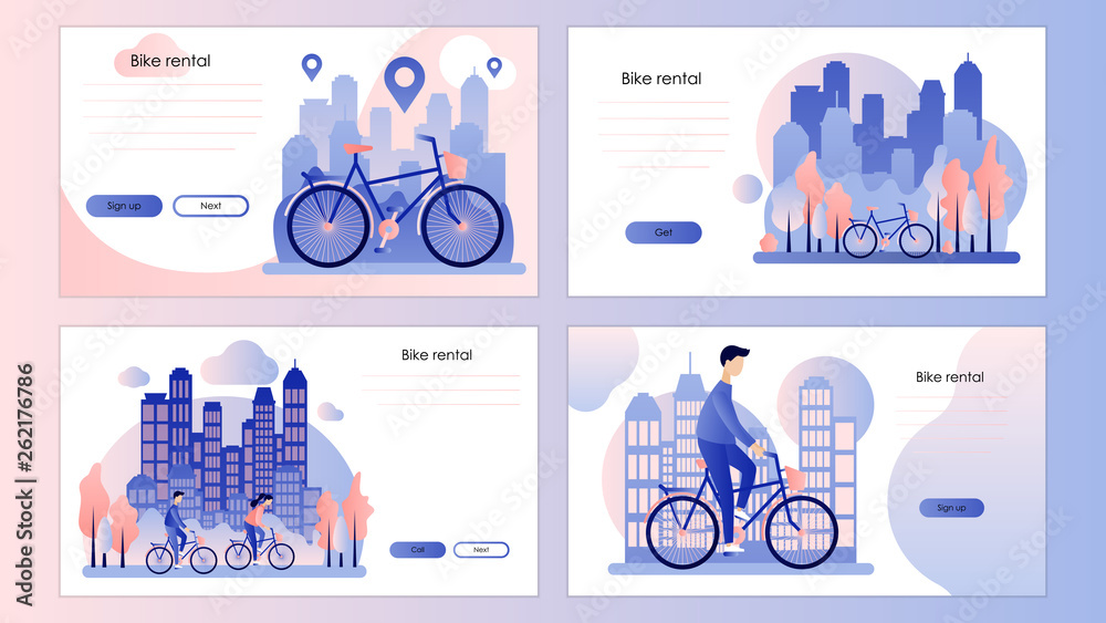 Bike rental. Screen template for mobile smart phone, landing page ...