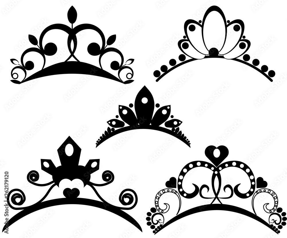 Vector tiaras set. Crown royal for queen or princess, symbol royalty ...