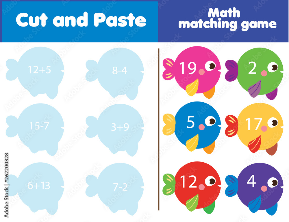 Matching children educational game. Match fish and numbers. Mathematics ...