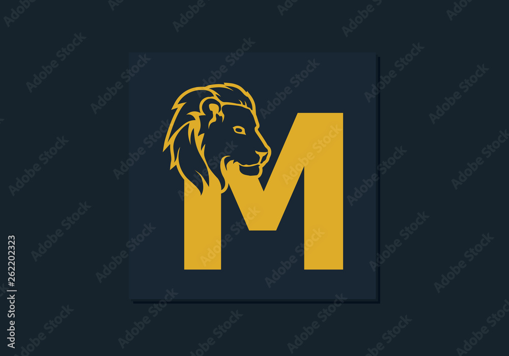 Lion head inside letter M. Abstract, creative emblem for logotype ...