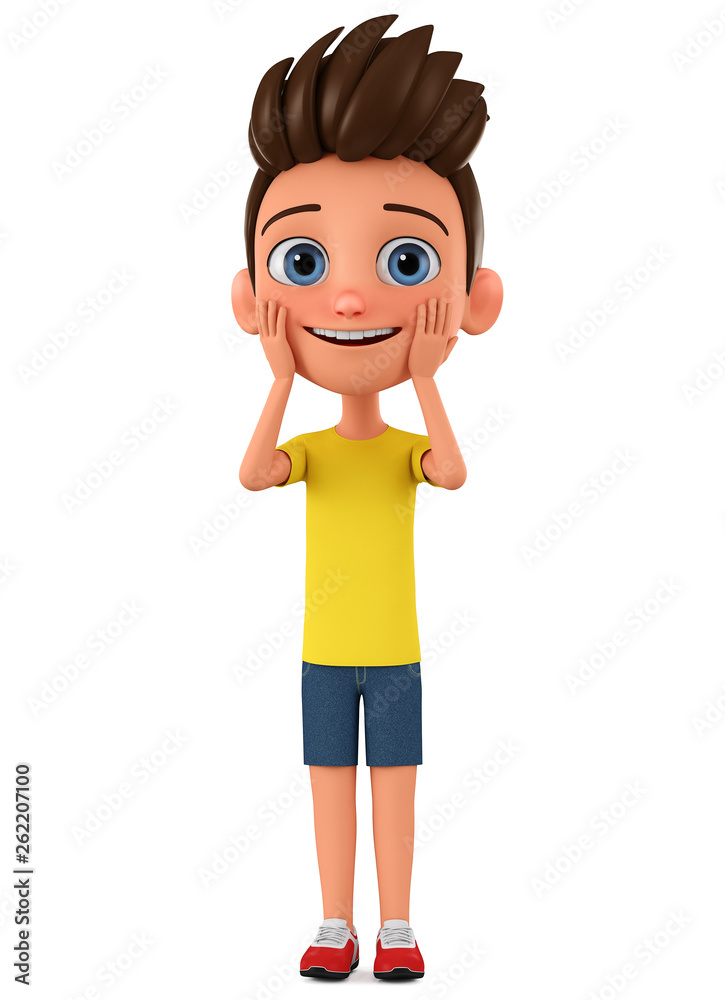 Character cartoon boy joy of surprise on a white background. 3d ...