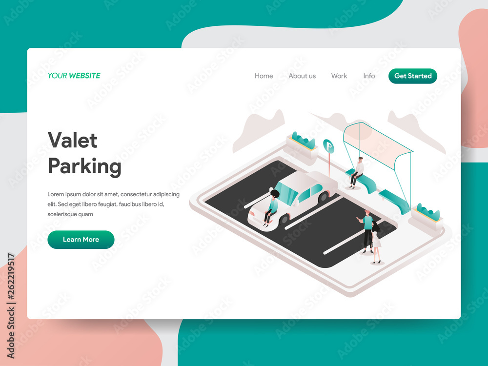 Landing page template of Valet Parking Illustration Concept. Isometric ...