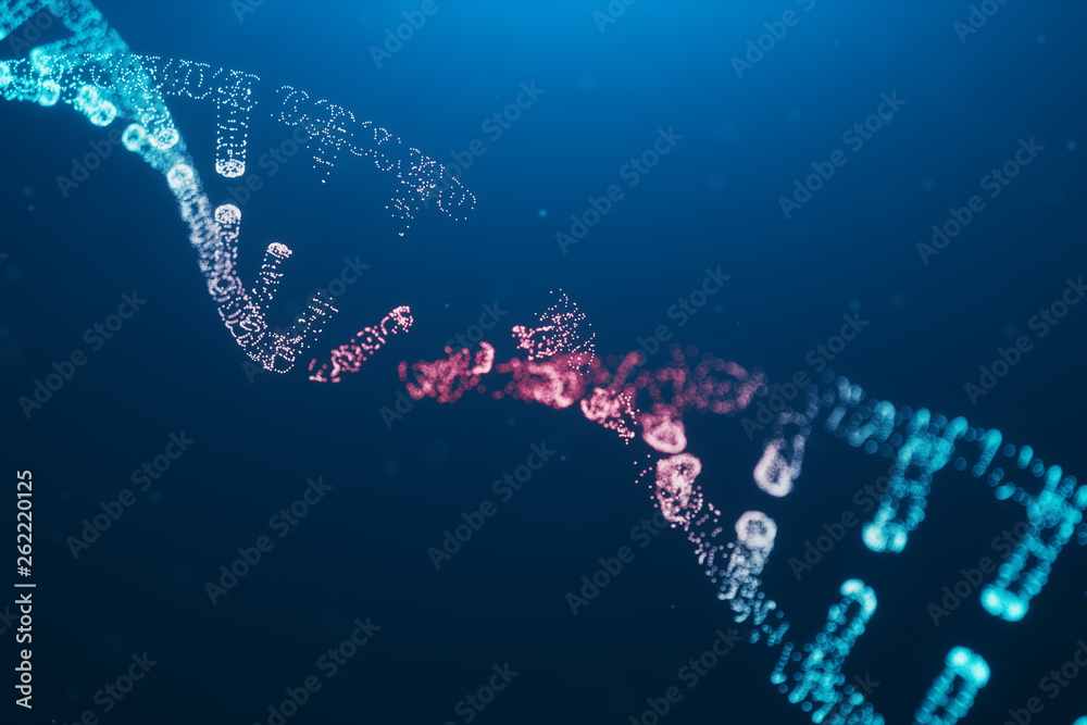3D illustration Virus DNA molecule, structure. Concept destroyed code ...