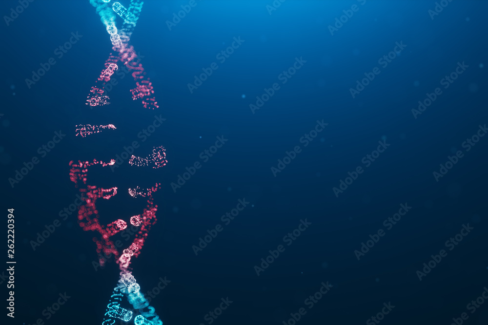 3D illustration Virus DNA molecule, structure. Concept destroyed code ...
