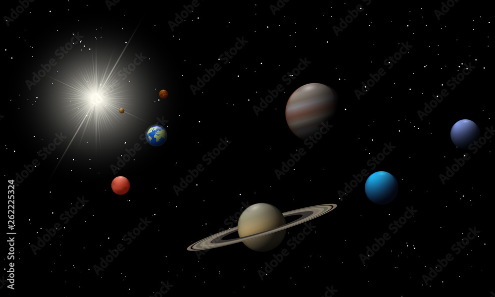Solar system realistic vector illustration. Stock Vector | Adobe Stock