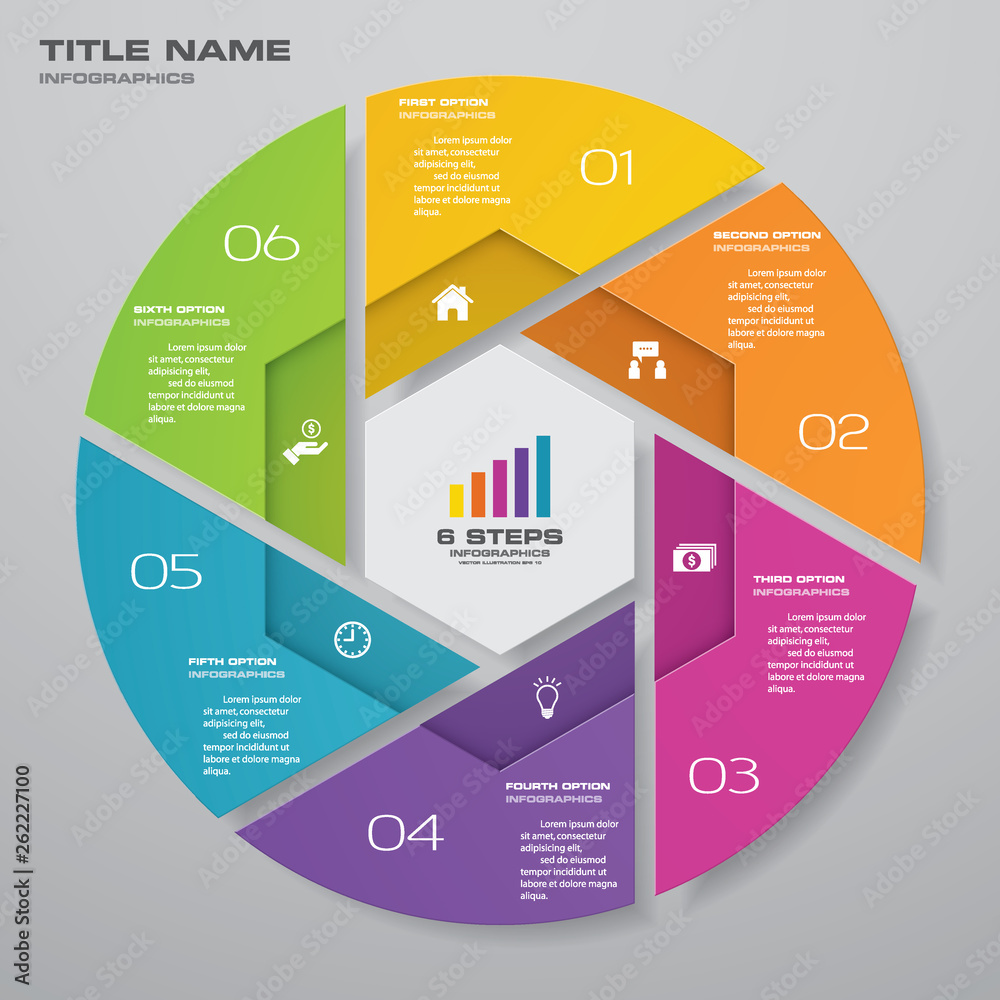 6 steps cycle chart infographics elements for data presentation. EPS 10 ...
