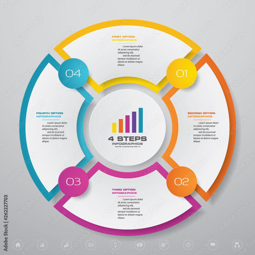 4 steps cycle chart infographics elements for data presentation. EPS 10 ...