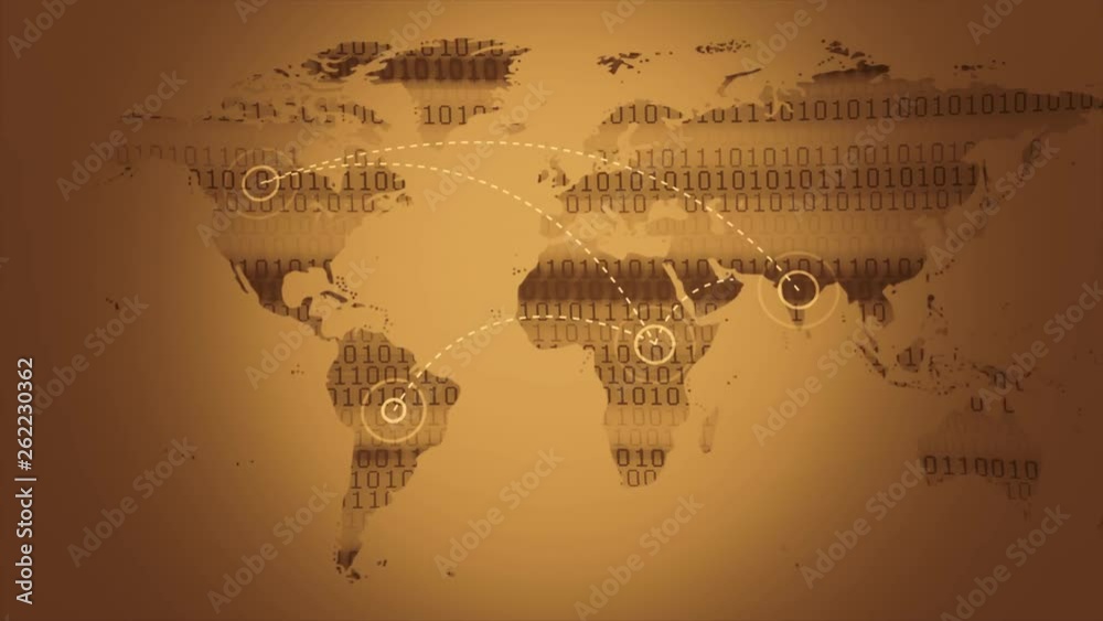 Binary World Map Loop Moving Map Of Randomized Binary 1s And 0s Flickering On And Off Showing