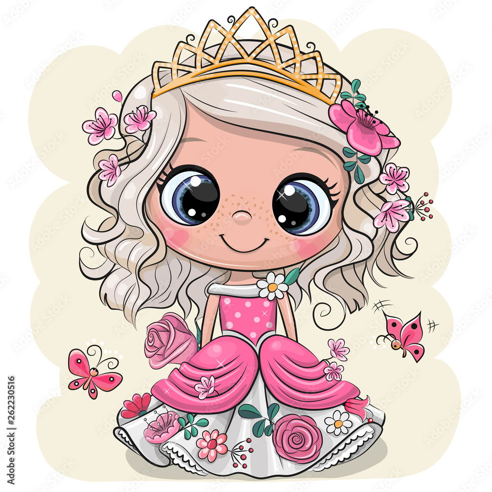 Cartoon Princess with flowers on a yellow background Stock Vector ...