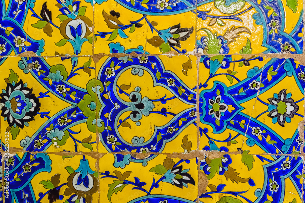 Colorful oriental geometric design and pattern commonly met in Persian ...