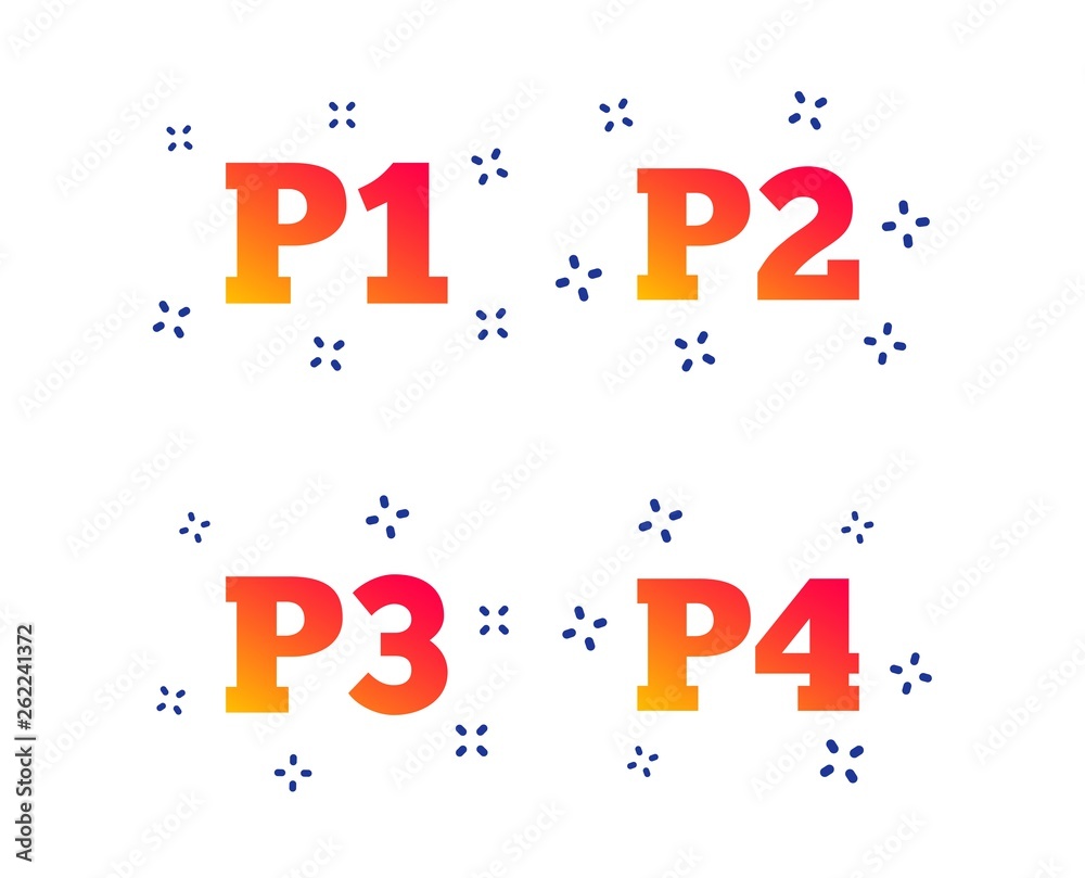 Car parking icons. First, second, third and four floor signs. P1, P2 ...