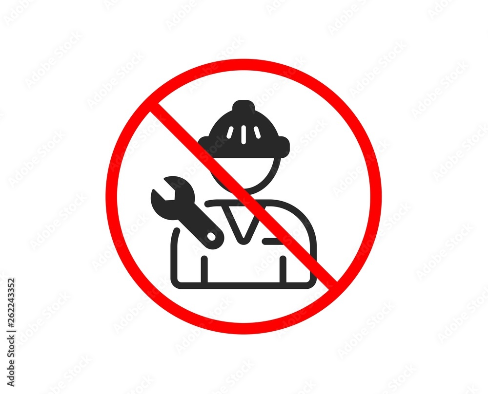 No or Stop. Spanner tool icon. Repairman service sign. Fix instruments ...