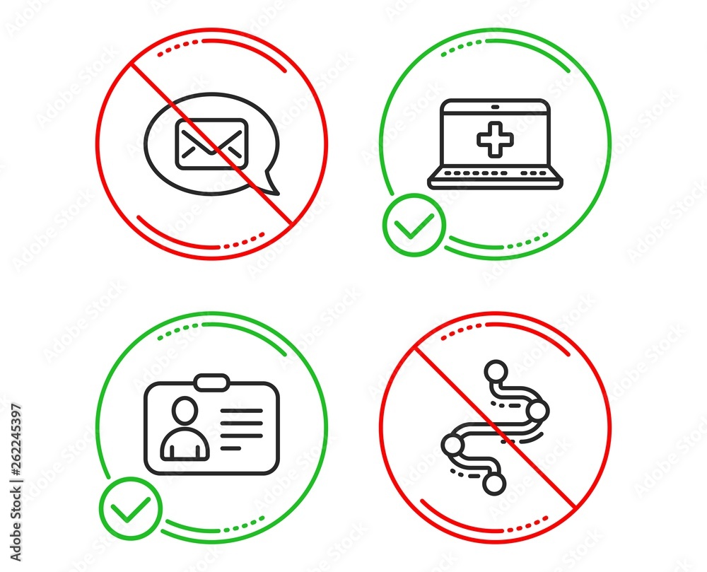 Do or Stop. Messenger, Id card and Medical help icons simple set ...