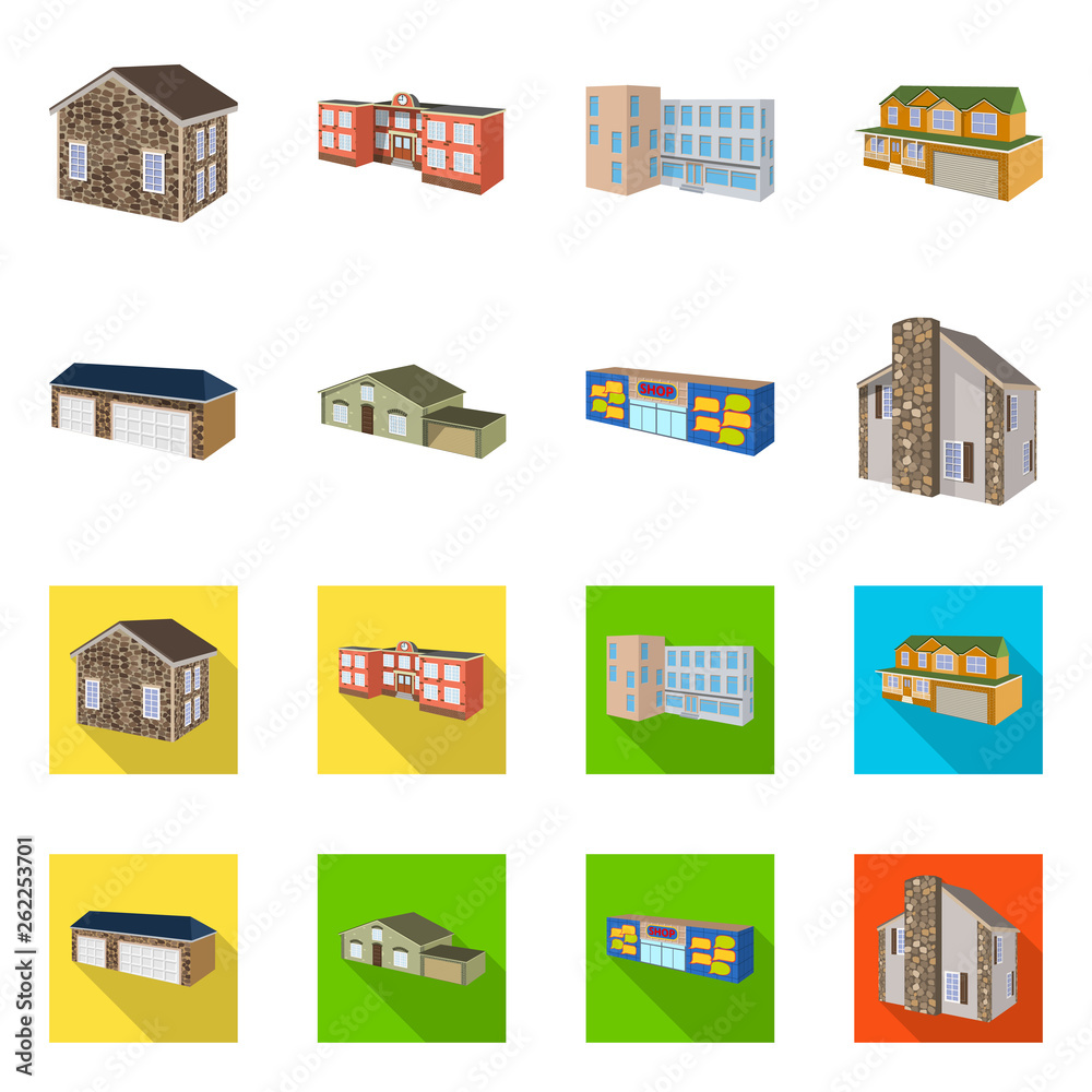 Vector illustration of facade and housing icon. Set of facade and ...