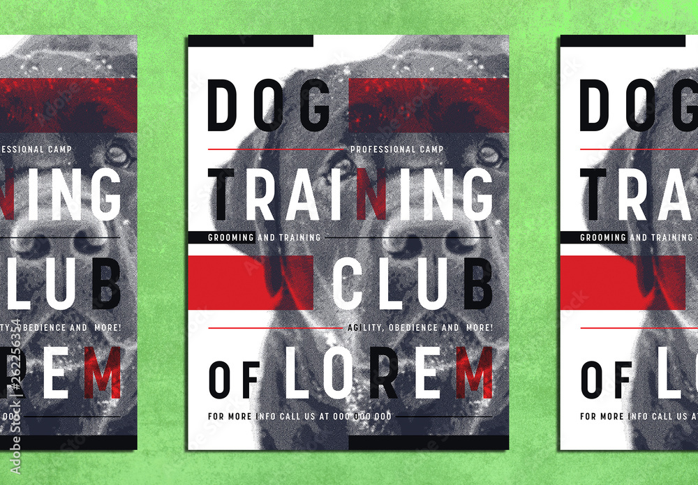 Dog Training Club Poster Layout with Risograph Effect Stock Template ...