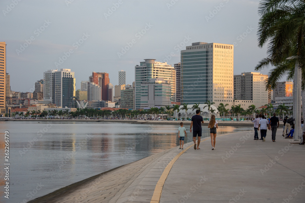 Luanda bay and seaside promenade at sunset, Marginal of Luanda, capital ...