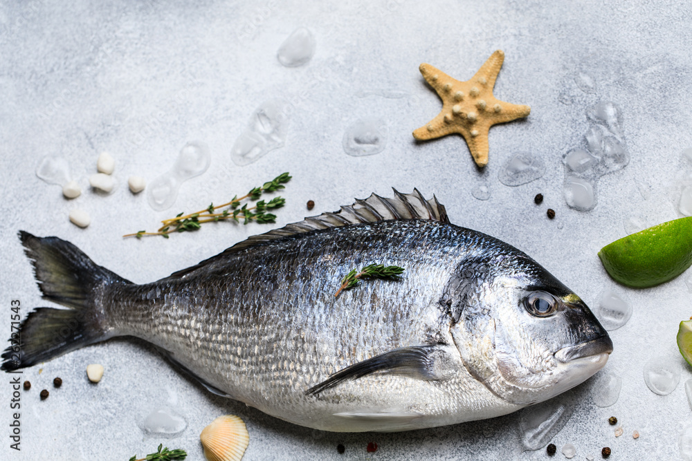 Fresh fish dorado. Raw dorado fish and ingredient for cooking. Fresh ...