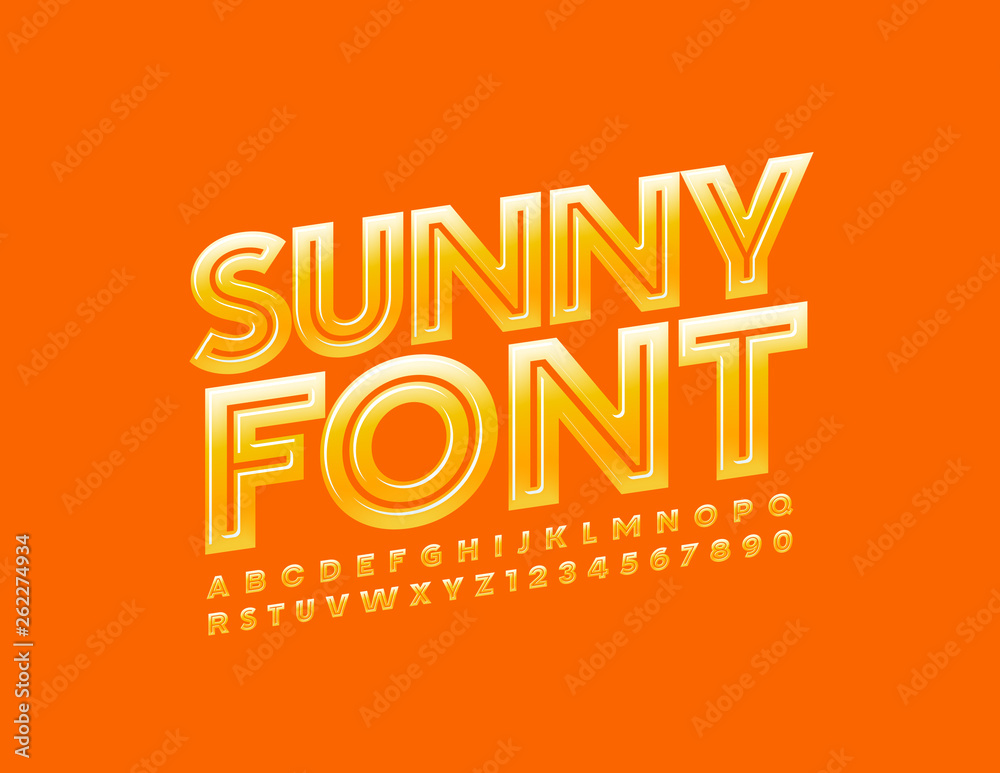 Vector Yellow Sunny Font. Glossy Alphabet Letters and Numbers Stock ...