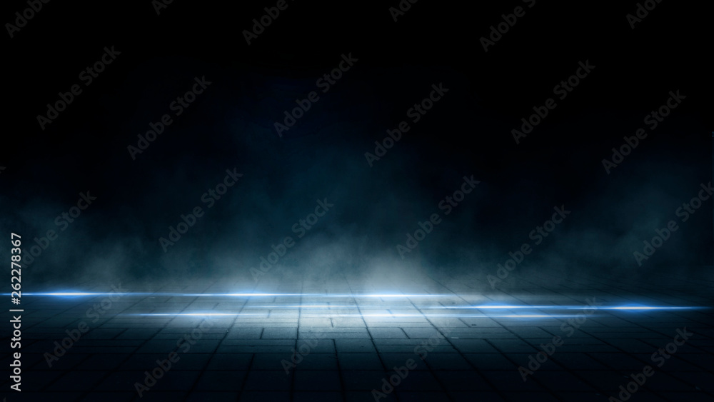 Dark street, night smog and smoke neon light. Dark background of the ...