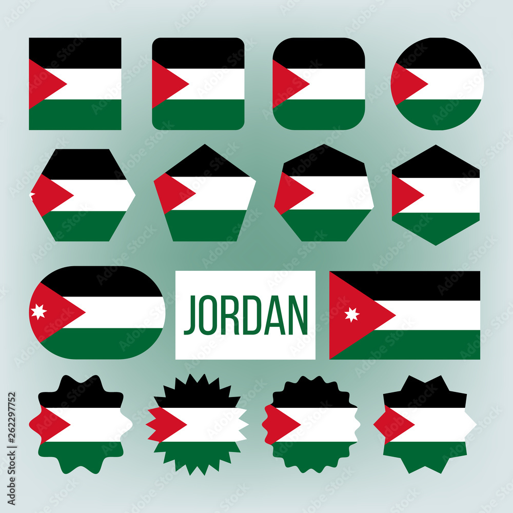 Jordan Various Shapes Vector National Flags Set. Hashemite Kingdom of ...