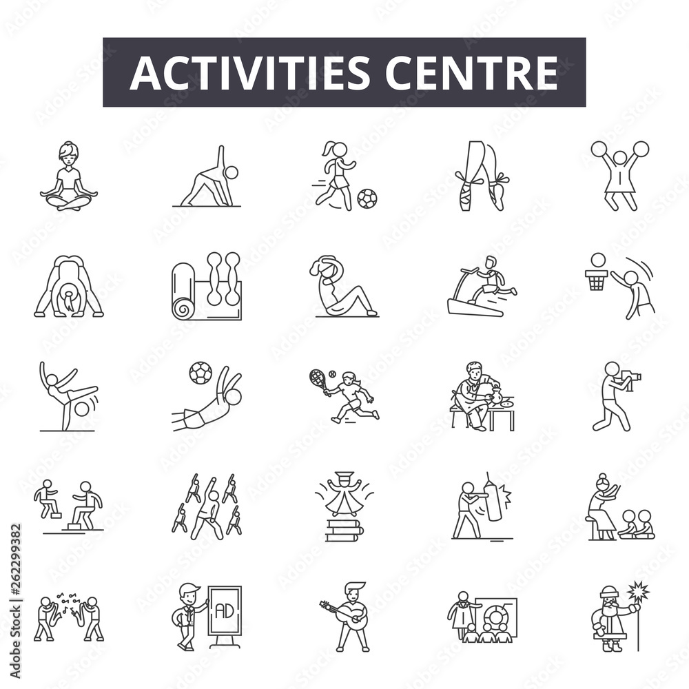 Activities centre line icons, signs set, vector. Activities centre ...