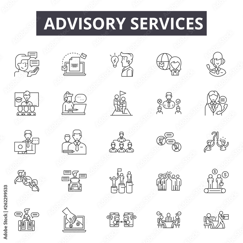 Advisory services line icons, signs set, vector. Advisory services ...
