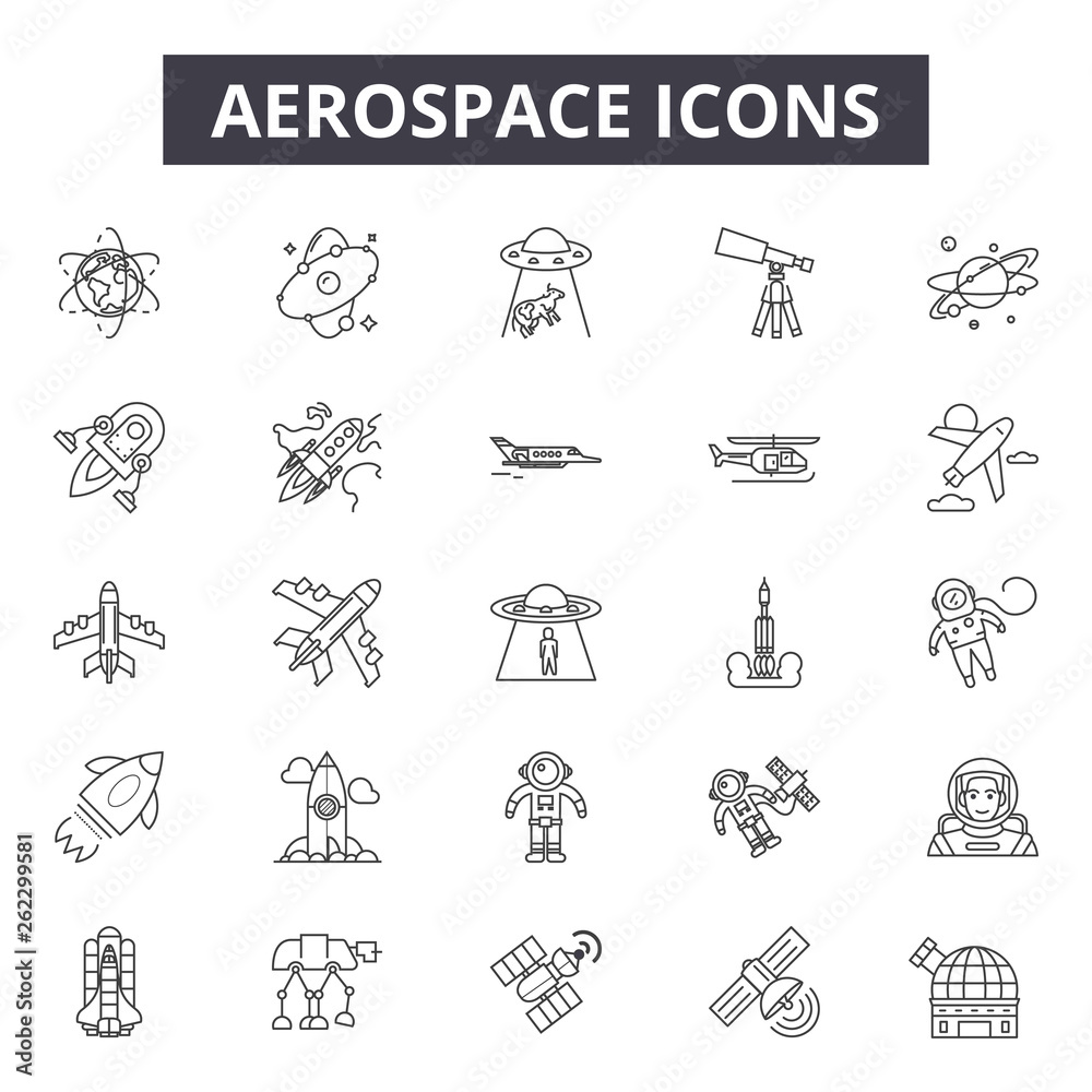Aerospace line icons, signs set, vector. Aerospace outline concept ...