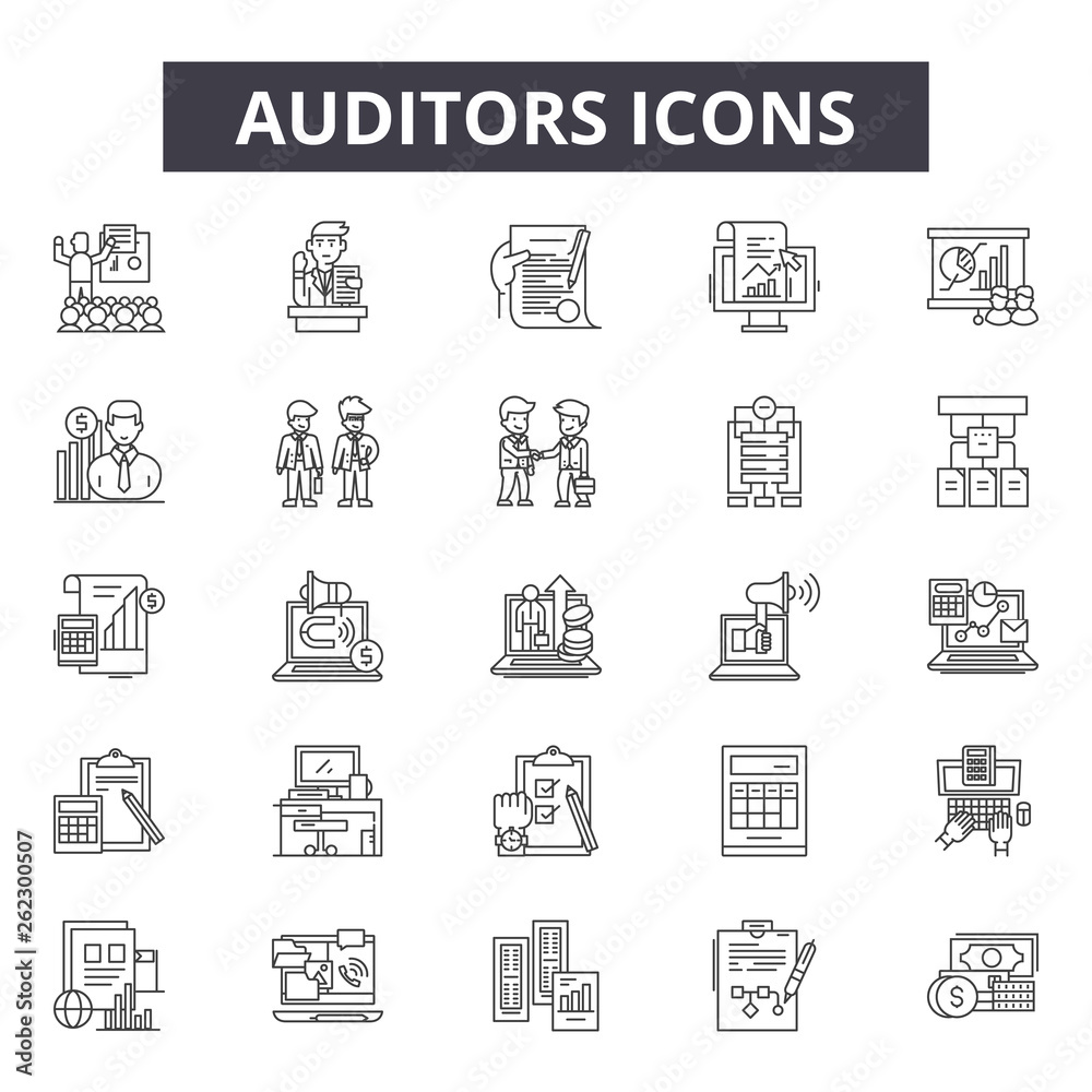 Auditors line icons, signs set, vector. Auditors outline concept ...