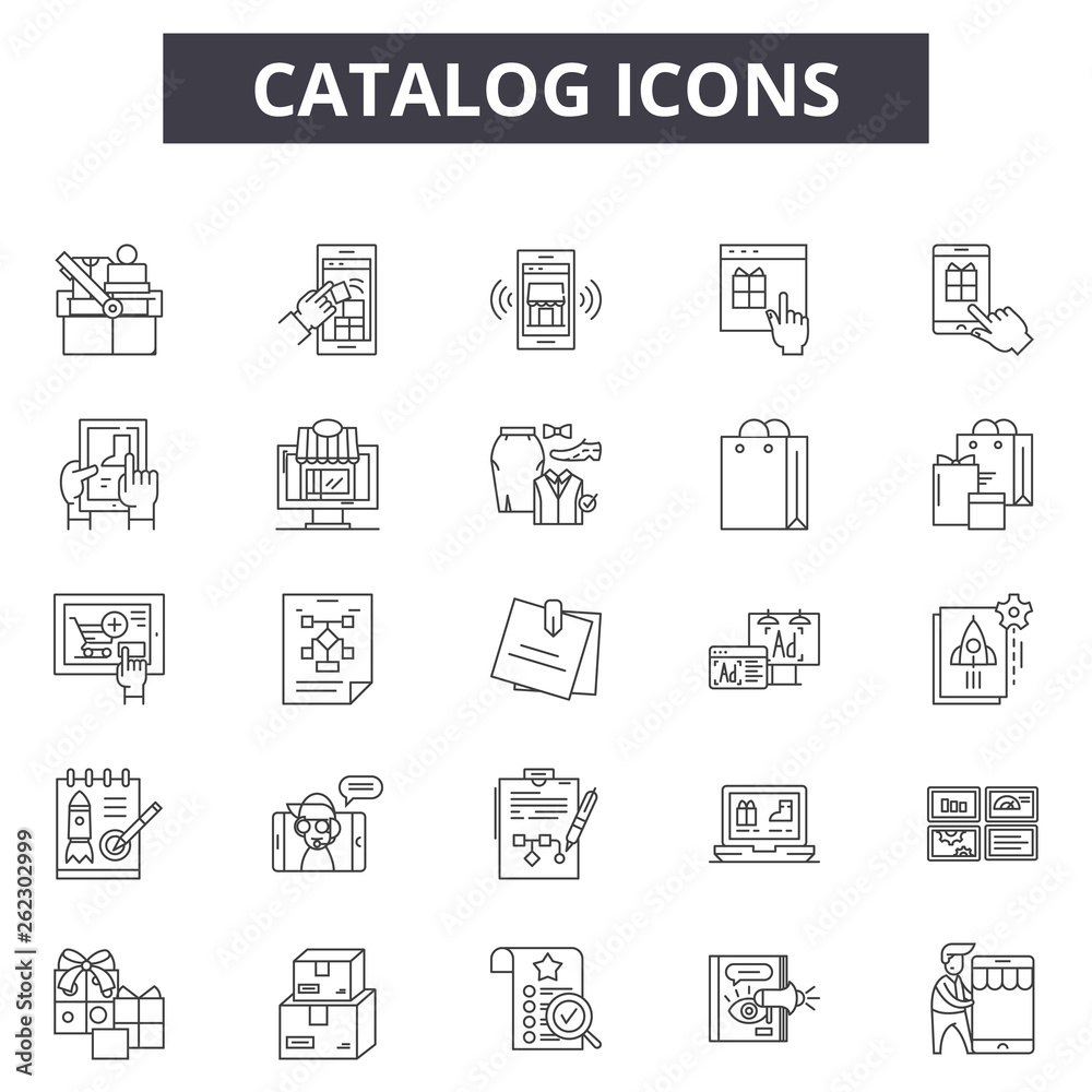 Catalog line icons, signs set, vector. Catalog outline concept ...
