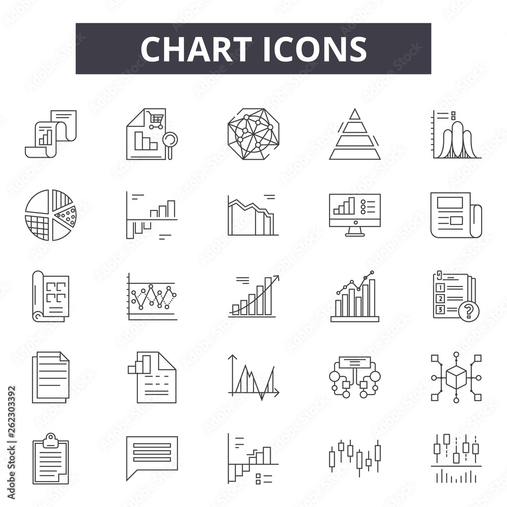 Chart line icons, signs set, vector. Chart outline concept illustration ...
