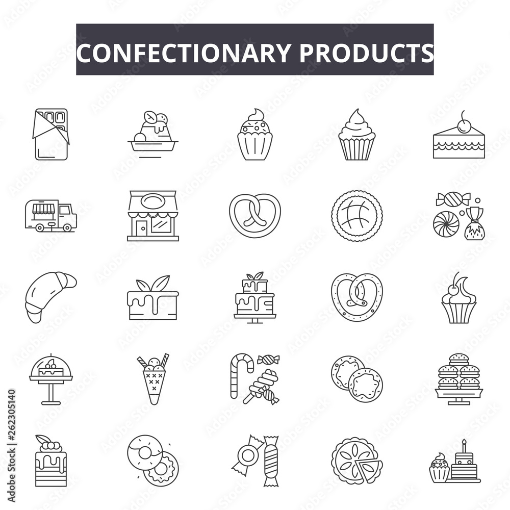 Confectionary products line icons, signs set, vector. Confectionary ...