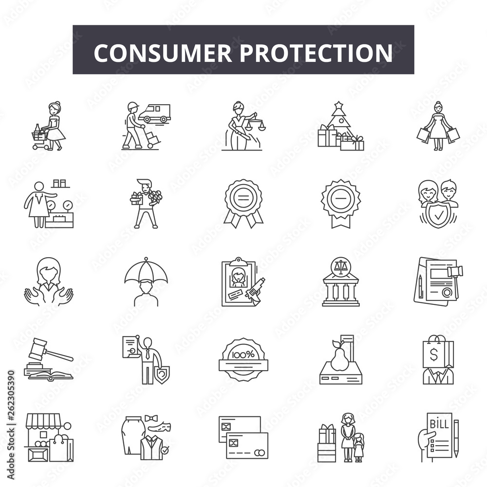 Consumer protection line icons, signs set, vector. Consumer protection ...